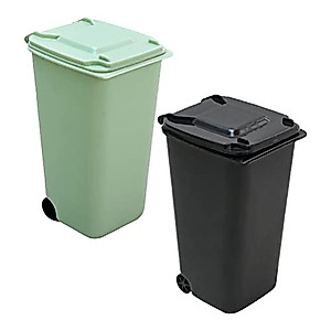 Cabilock Automotive Garbage Cans 2pcs Desktop Garbage Pails Mini Trash Can with Lid Plastic Small Garbage Can Little Tiny Waste Basket Trash Bin for Home Office Green Black Office Trash Cans