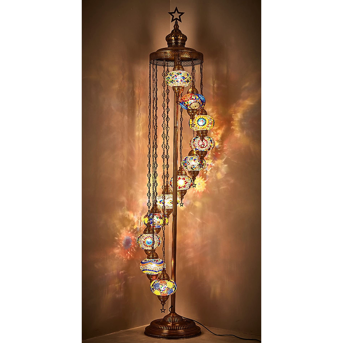 DEMMEX Biggest 7 feet Turkish Moroccan Mosaic Boho Colorful Floor Lamp, 11 Big Globes (All Multicolors)