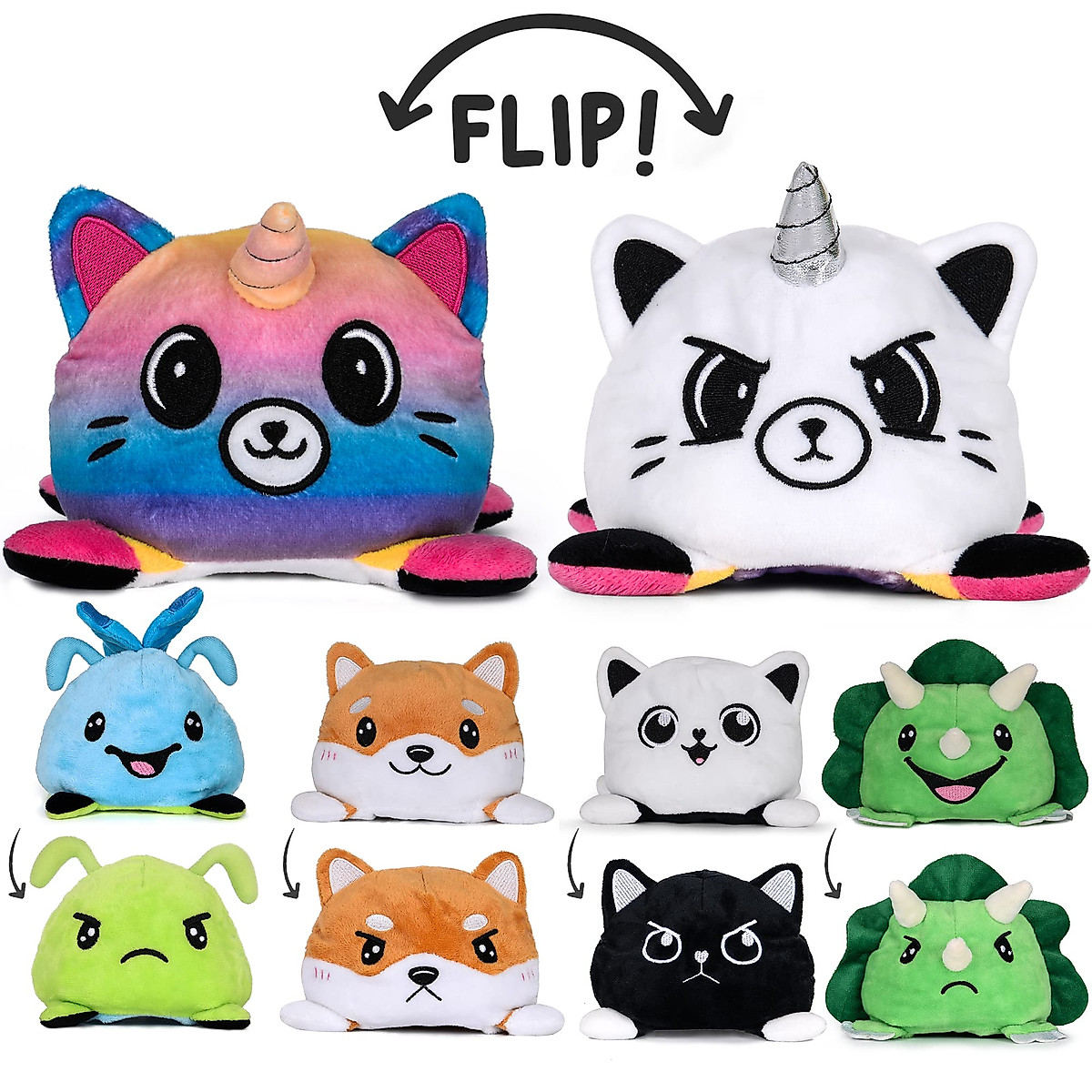 Toy Storage World Reversible Plushie Shiba Inu Dog Toy - Soft Dog Plush Toys, Double-Sided Dog Stuffed Animal with Happy & Angry Mood - Kawaii Plush Doll, Sensory Fidget Toy Gift for Kids & Adults