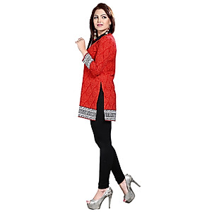 Maple Clothing Women's Kurta Kurti Top Tunic Printed from India (Red, 5XL)