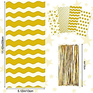 GITMIWS 120pcs Cellophane Bags, Gold Candy Cookie Favor Bags, Plastic Gift Bags with Twist Ties for Birthday Wedding Favors Party Supply Bags (4 Pattern)