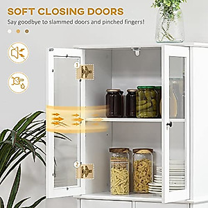 HOMCOM 61" Freestanding Kitchen Pantry, Traditional Style Storage Cabinet with Soft Close Doors, Adjustable Shelves, and 2 Drawers, for Living Room, Dining Room, White