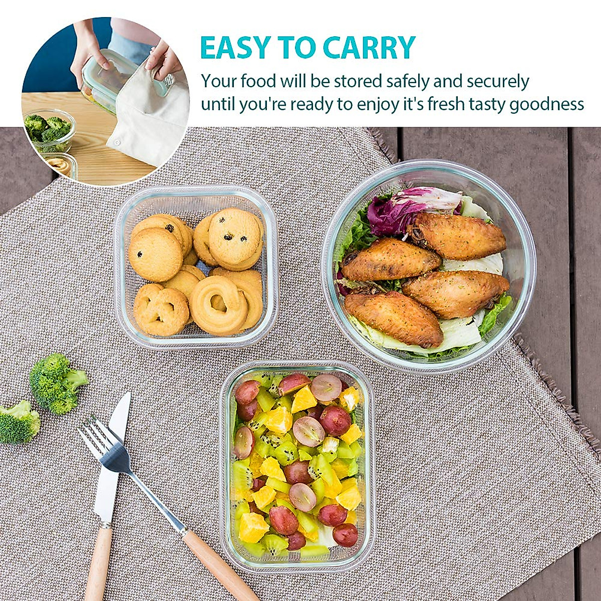 MUMUTOR Glass Food Storage Containers with Lids, [24 Piece] Glass Meal Prep Containers, Airtight Glass Bento Boxes, BPA Free & Leak Proof (12 lids & 12 Containers)