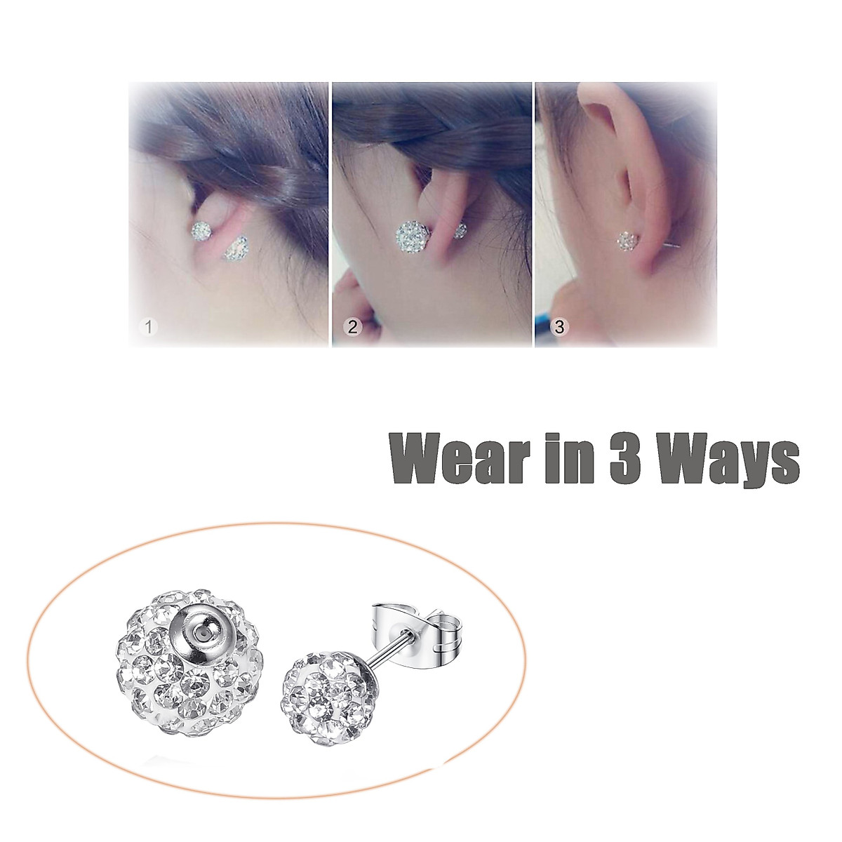 JOERICA 3 Pairs Vintage Hollow Out Womens Double Side Round Ball Stud Earrings Silver-tone