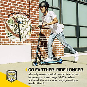 Swagtron SG-8 Swagger 8 Lightweight Folding Electric Scooter for Kids & Teens with Kick-to-Start, Cruise Control, Adjustable Stem, Suspension, Quiet Motor (IPX4), Blue