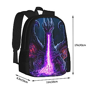 ALIFAFA Cool Dragon School Backpack Dragon Purple Fire Bookbag for Boys Girls Elementary Middle High College School Casual Travel Bag Computer Laptop Daypack Rucksack, 17 Inch