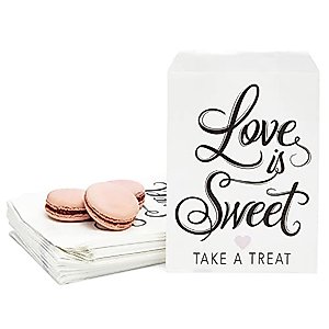 100 Pack Love Is Sweet Treat Bags for Wedding, Bridal Shower, Valentine's (5 x 7.5 In)