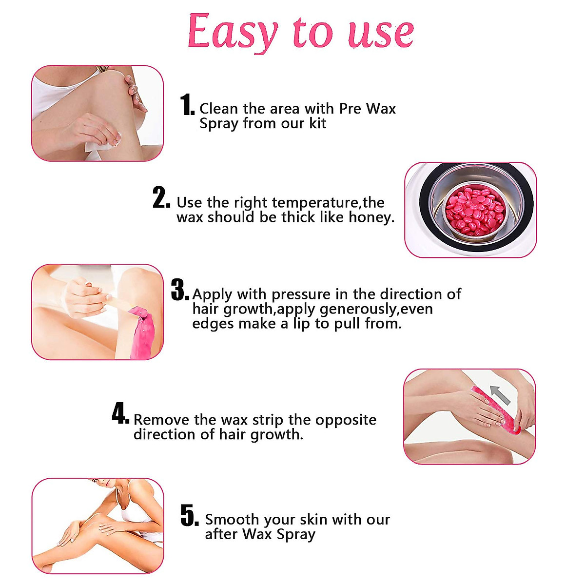 Hard Wax Beads for Hair Removal, 2.2 LB/1000g/35 OZ Total, 10Pcs Hair Removal Wax Beads for Face, Eyebrow, Back, Bikini Areas, At Home Painless Waxing Beads for Women Men