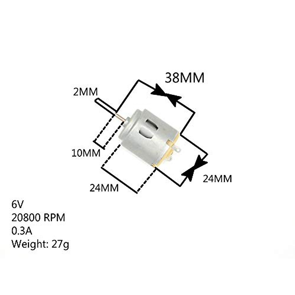 DC Motor Shiping 30Pcs/260 DC Motor 2 mm Diameter of Axle: Axial Length Including The Steps: 8.8 mm Chief: 38 mm