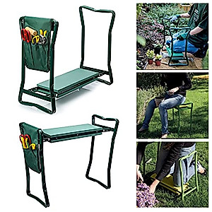 Heavy Duty Gardening Bench for Kneeling, Sitting Folding 2 in 1 Chair and Stool, Outdoor Knee Pads for Women/Men Floor Work Gifts, Free 2 Large Tool Pouch, Light-Weighted Sturdy Steel Pipe Structure