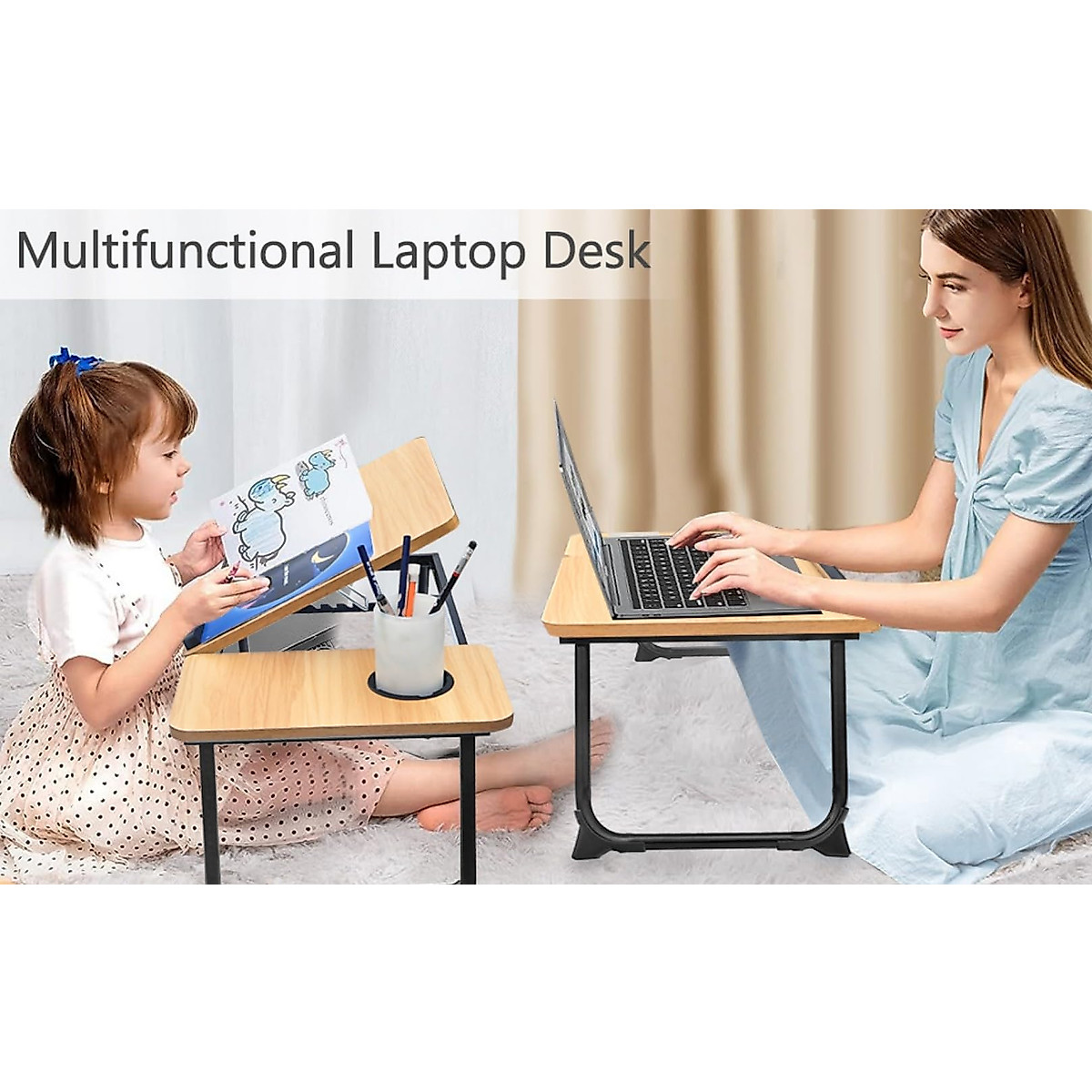 Adjustable Laptop Desk for Bed,Bed Table for Laptop,Laptop Stand for Bed,Lap Desk for Laptop,Foldable Bed Desk for Laptop and Writing,Portable Bed Tray Table with Cup Holder,Laptop Bed Tray Table
