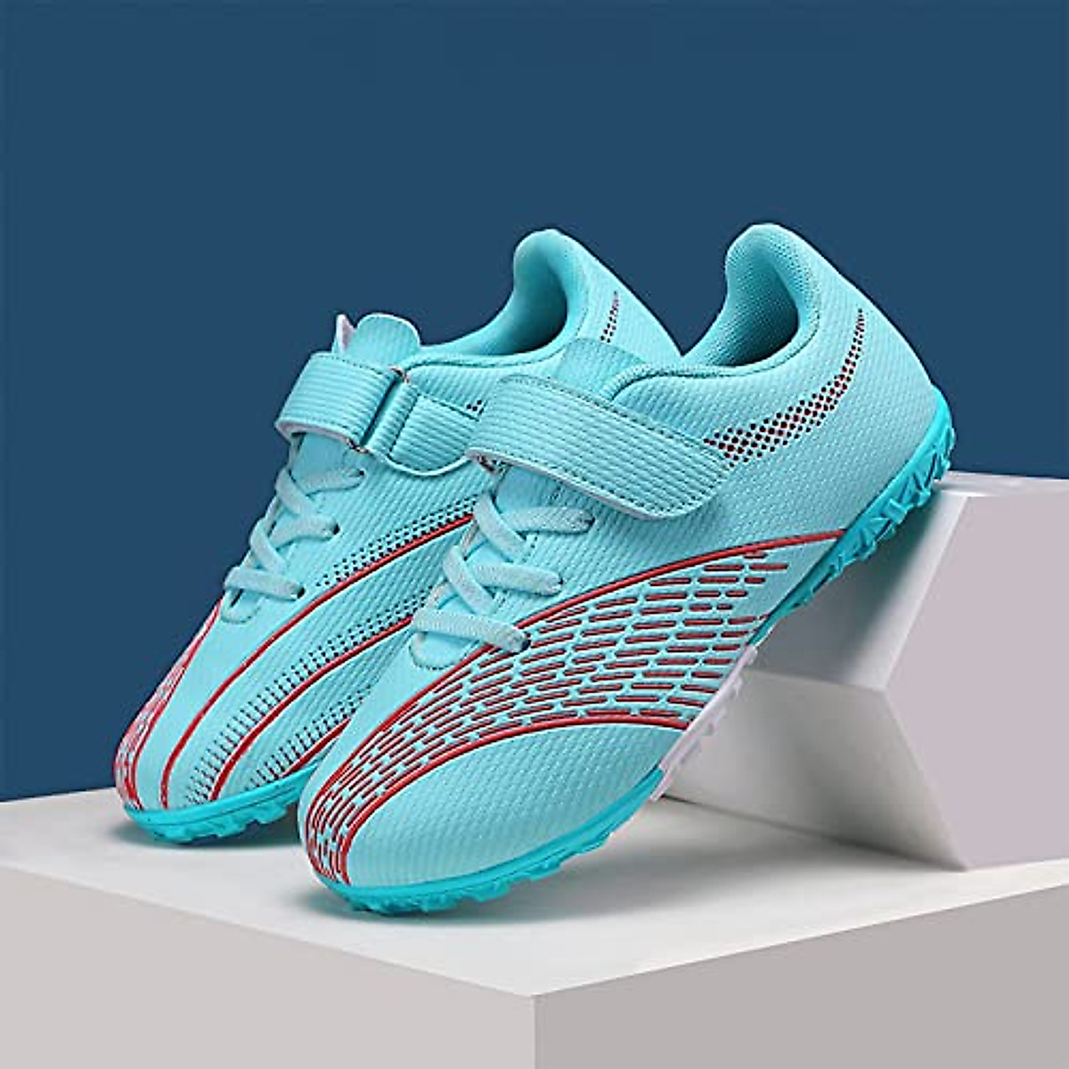 Saynnie Soccer Shoes for Boys Girls Indoor Football Cleats Firm Ground Soccer Cleats Kids Turf Training Sneakers (Medium, TF Blue, Numeric_34)