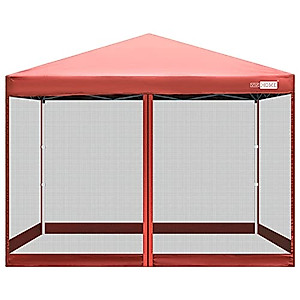 VIVOHOME 210d Oxford Easy Pop Up Canopy, 8x8 Outdoor Screen Tent with Mesh Mosquito Netting Side Walls for Camping Picnic Party Deck Yard Events,Red