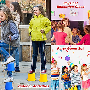 Hungdao 12 Pairs Balancing Stilts for Kids Walking Bucket Stilts Plastic Walking Stilts Toy with Adjustable Rope for Preschool Playground Indoor Outdoor Obstacle Course Games, 4 Colors