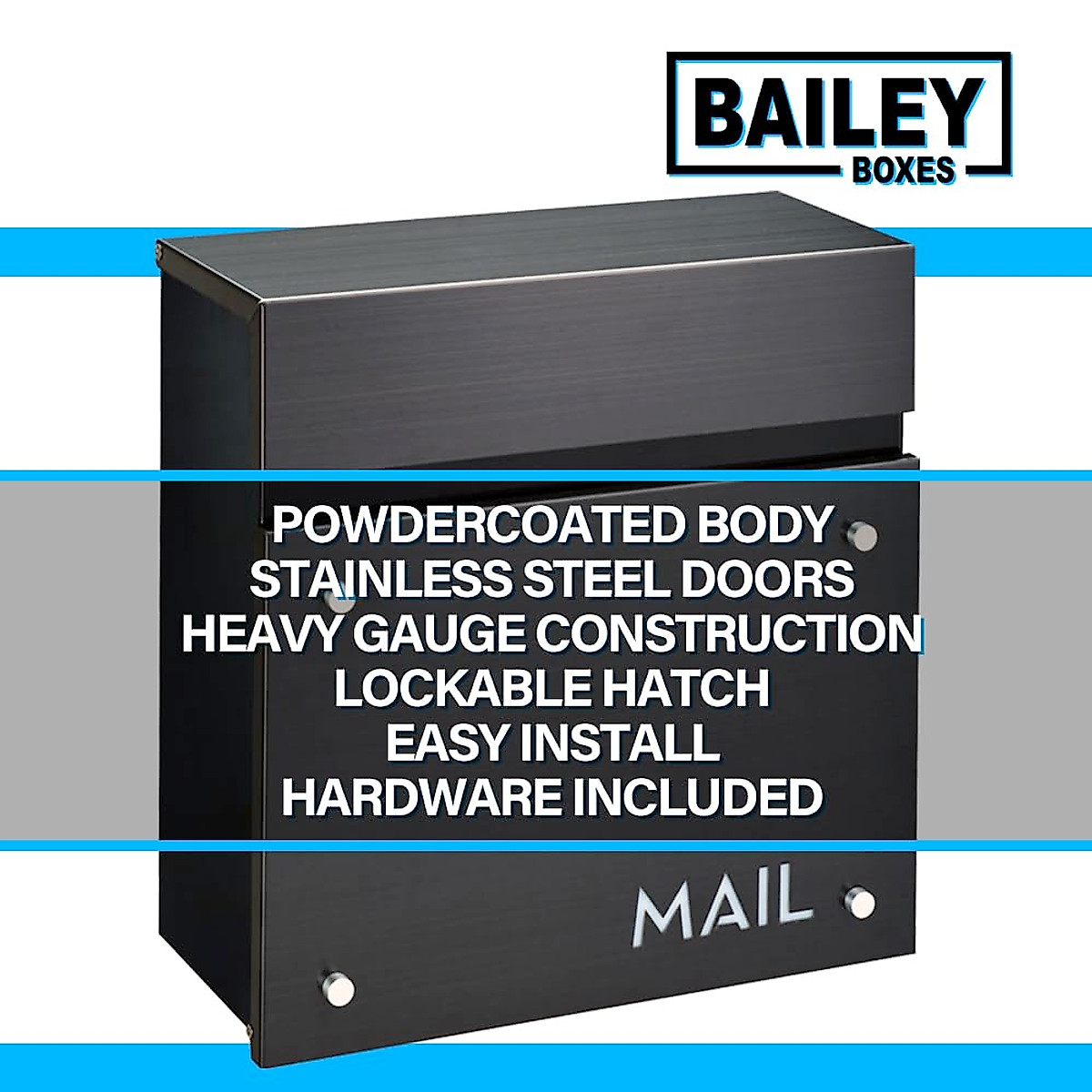 Wall-Mounted Modern Locking Mailbox from Bailey Boxes: Enhance Your Home with The Dalton - 14.25" H x 14" W x 5.75" D. Elevate Your Space with This Stylish Addition.