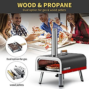 NAIZEA Pizza Oven Outdoor Indoor Use, 13" Multi-Fuel Pizza Maker Portable Wood Fired and Gas Pizza Oven Stainless Steel Pizza Grill with Gas Burner, Wood Tray Pizza Stone, Pizza Peel, Carry Bag