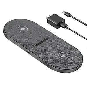 Dual 20W Wireless Charging Pad, 2 in 1 Fast Wireless Charge Mat with Adapter Compatible with iPhone 15 14 13 12 11 Pro max XS XR 8plus, Samsung Galaxy S23 S22 Note20, Air pods Pro/Galaxy Bus (Gary)