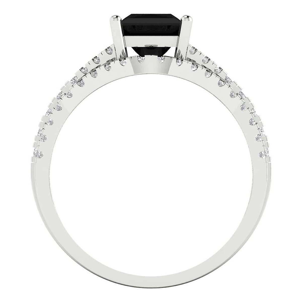 1.95 carat Princess Shape Solitaire Natural Black Onyx Engagement Wedding Anniversary Bridal Ring band set 14k White Gold 3.5