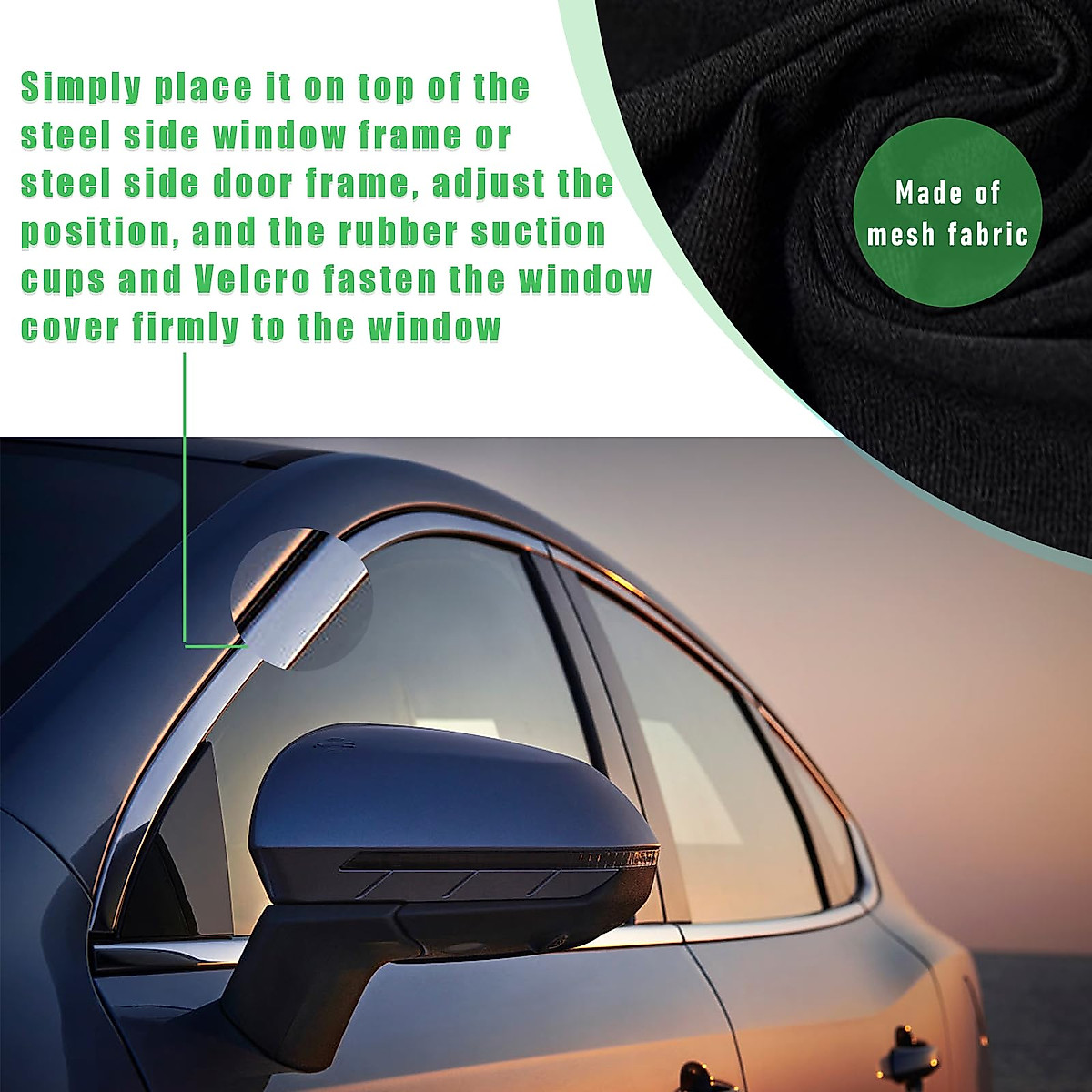 Kewucn 2PCS Car Window Shade, 23.6"×20" Zipper Breathable Mesh Side Window Sun Shades Covers, Glare and UV Rays Protection for Baby, Auto Camping Privacy Sun Protector Fits Most Cars (Rear Window)