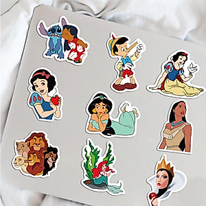 100Pcs Disney Princess Character Themed Waterproof Stickers for Gifts Water Bottles Cup Laptop Phone Guitar Car Motorcycle Bike Skateboard Luggage Box, etc