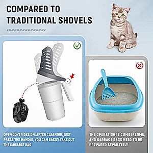 DVDGSC Cat Litter Scoop Integrated: Cat Poop Scooper with 150 Refill Bag - Kitty Litter Shovel with Litter Box with Holder - Cats Litter Scooper with Waste Container