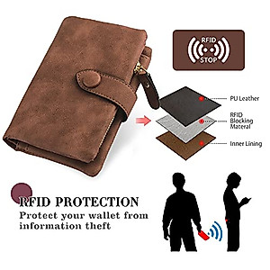 CONISY Small Womens Wallet with RFID Blocking, Leather Bifold Multi Card Organizer Wristlet Wallets for Women (Brown)