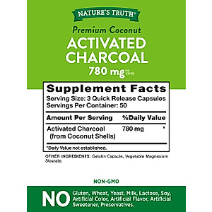 Nature's Truth Activated Charcoal Capsules 780mg | 150 Pills | Value Size | Non-GMO, Gluten Free Pills