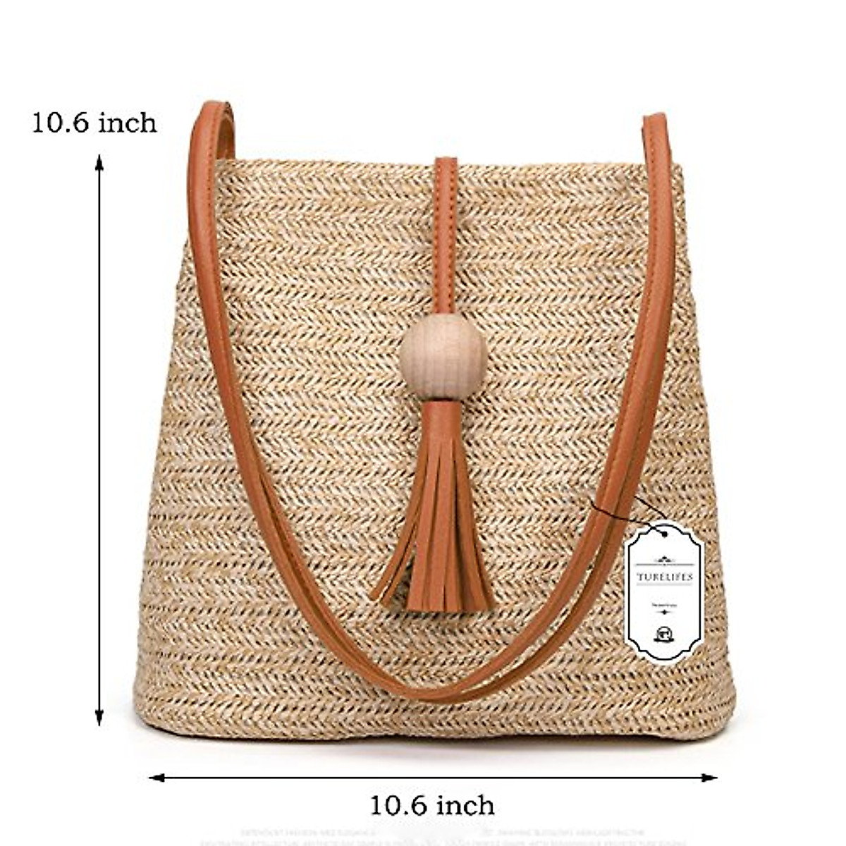 GL-Turelifes Medium Straw Bag Hand Weave Beach Handbag Summer Crossbody Shoulder Bags Bucket Tassel Totes for Women