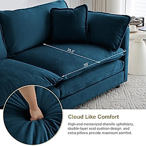 KIVENJAJA Oversized U-Shaped Modular Sectional Sofa, Modern Chenille 4-Seater Deep Seat Cloud Couch with 2 Ottomans/Chaises & 6 Pillows for Living Room Office, 146.5”W, Blue
