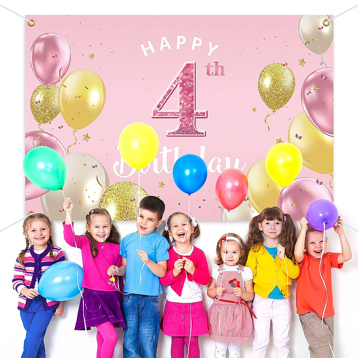 PAKBOOM Happy 5th Birthday Backdrop Banner - 5 Birthday Party Decorations Supplies for Girls - Pink 3.9 x 5.9ft