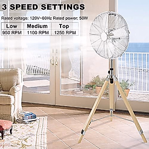 Simple Deluxe Retro Tripod Fan, Home Air Circulation Nostalgic Vertical Fan, 3 Speeds, Adjustable Height, Silver-16 Inch, 16 Inch