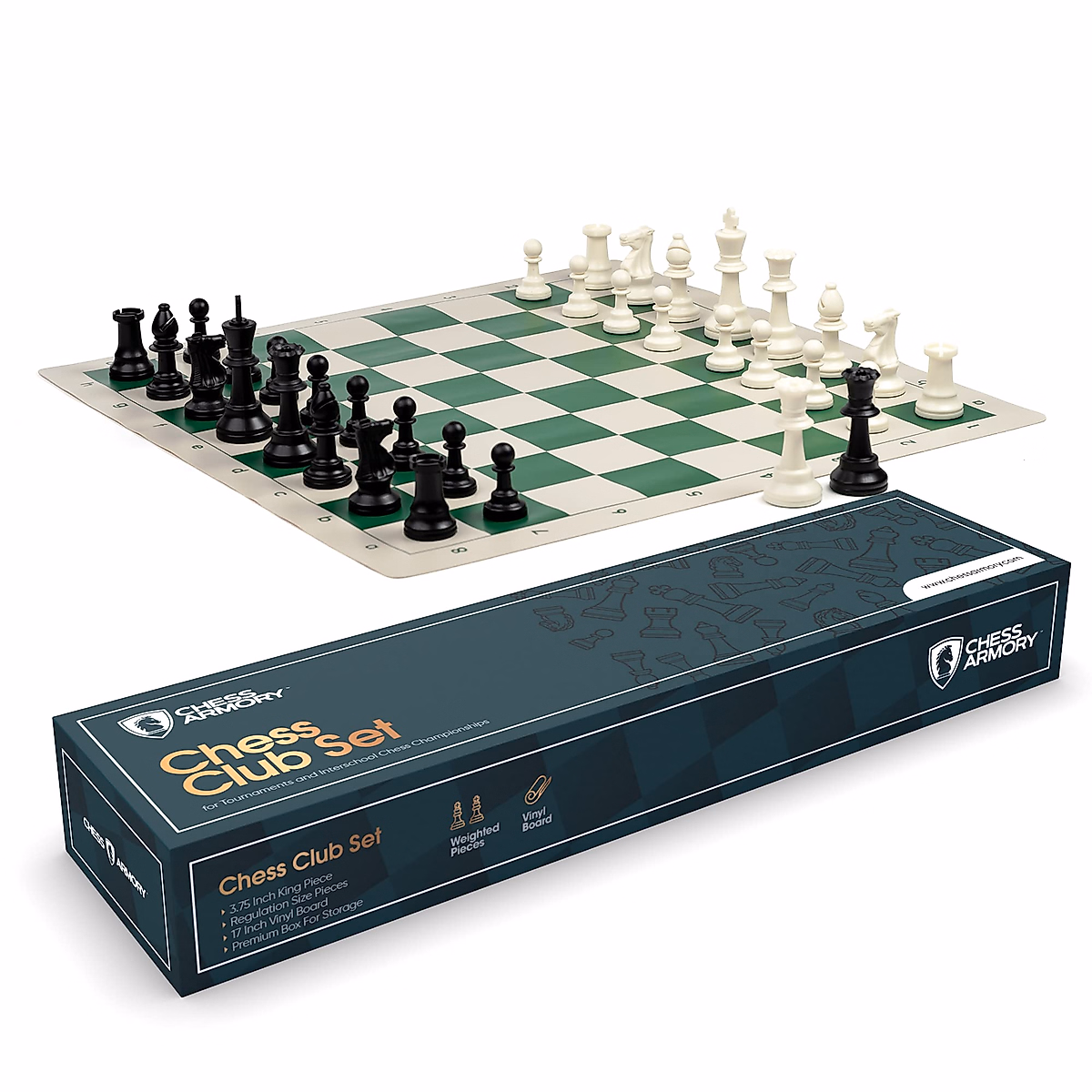 Chess Armory Roll Up Chess Set - 17" On-The-go Travel Chess Set - Vinyl Roll Up Portable Chess Board & 2 Extra Queens - Light and Mobile Chess Set - Play Chess Anywhere, Anytime!