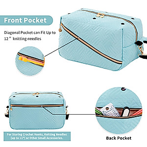 AGX Bravo Small Crochet Bag Organizer Knitting Bag Yarn Holder Storage Bag Crochet Hook Case for Women Crocheting Bags Organizer for 20x1.7oz Yarn Skeins and Crochet Knitting Accessories (Light Blue)