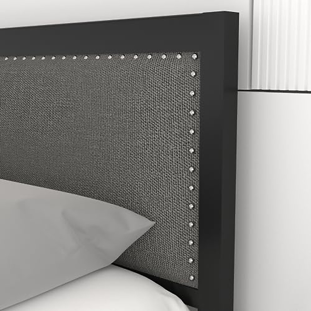 VECELO Queen Size Bed Frame with Linen Fabric Headboard and Footboard, Heavy-Duty Platform with Strong Steel Slats, No Box Spring Needed, Easy Assembly, Grey