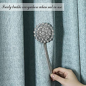 Lewondr Curtain tie Magnetic, 1 Pair Sparkling Crystal Flower Curtain Tieback Stretchy Curtain Buckle Clips Curtain Bind Stainless Spring Wire Magnetic Drapery Holder - Silver