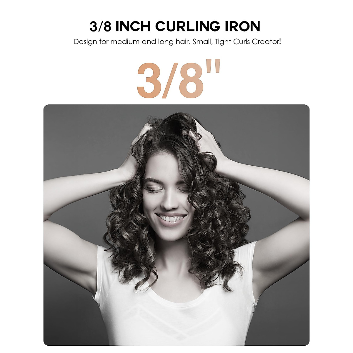 Elilier 3/8 Inch Small Curling Iron, 9mm Tiny Curling Iron Wand Barrel for Medium Long Hair, Ceramic Skinny Long Barrel Curling Iron w LCD Display, Curling Wand w Heat Glove for Styling, Tight Curls