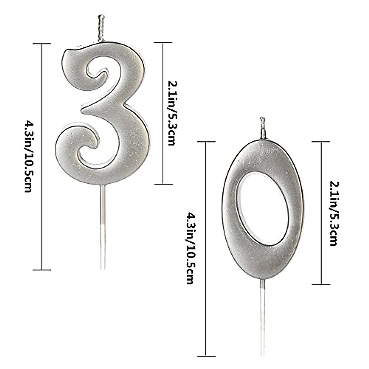 Silver 30th Birthday Candles for Cake, Number 30 1 3 Glitter Candle Party Anniversary Cakes Decoration for Kids Women or Men