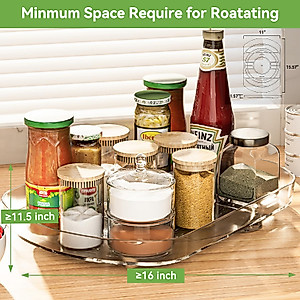 Voova Lazy Susan Turntable Organizer for Refrigerator, 360° Rotating Fridge Organizers and Storage,Rectangle Condiment Organizer Rack for Fridge,Cabinet, Kitchen, Pantry, Countertop, Clear (1 Pack)