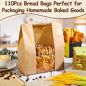 110 Pcs Bread Bags for Homemade Bread With Window Sourdough, 13.78x8.27x3.54 in, Sublaga Paper Bread Bags with 120Pcs Sealing Stickers, Packaging and Storage of Baked Goods Suitable for Bakers (110)
