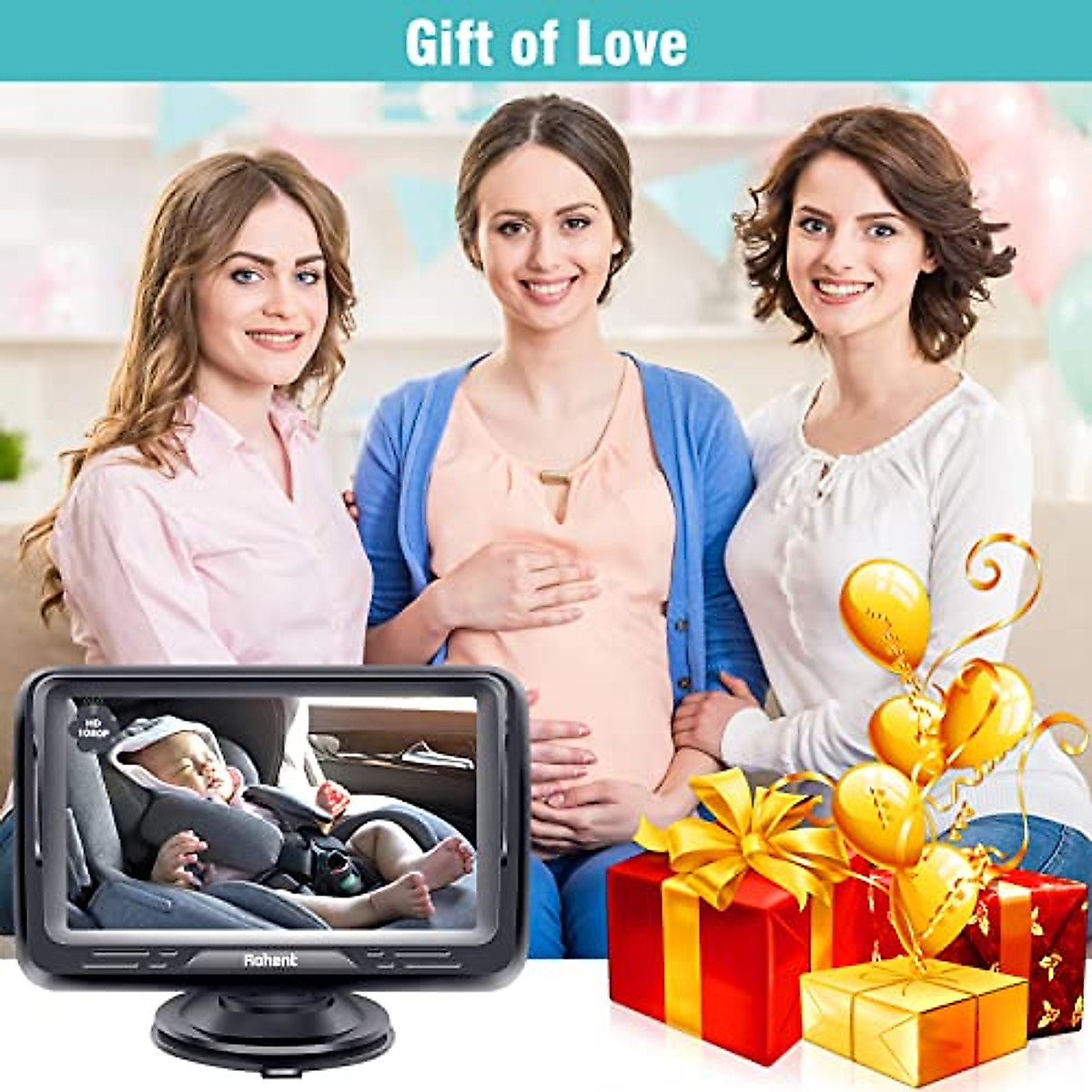 Rohent Baby Car Camera HD 1080P - 360° Rotating Crystal Night Vision Car Baby Monitor with Camera Rear Facing Infant Carseat Camera Backseat 3 Mins Easy Installation N06