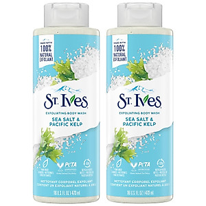 St. Ives Exfoliating Body Wash - Sea Salt & Pacific Kelp Scrub, Natural Body Wash, Body Soap, or Hand Soap with Plant-Based Exfoliants for Glowing Skin, 16 Oz Ea (Pack of 2)