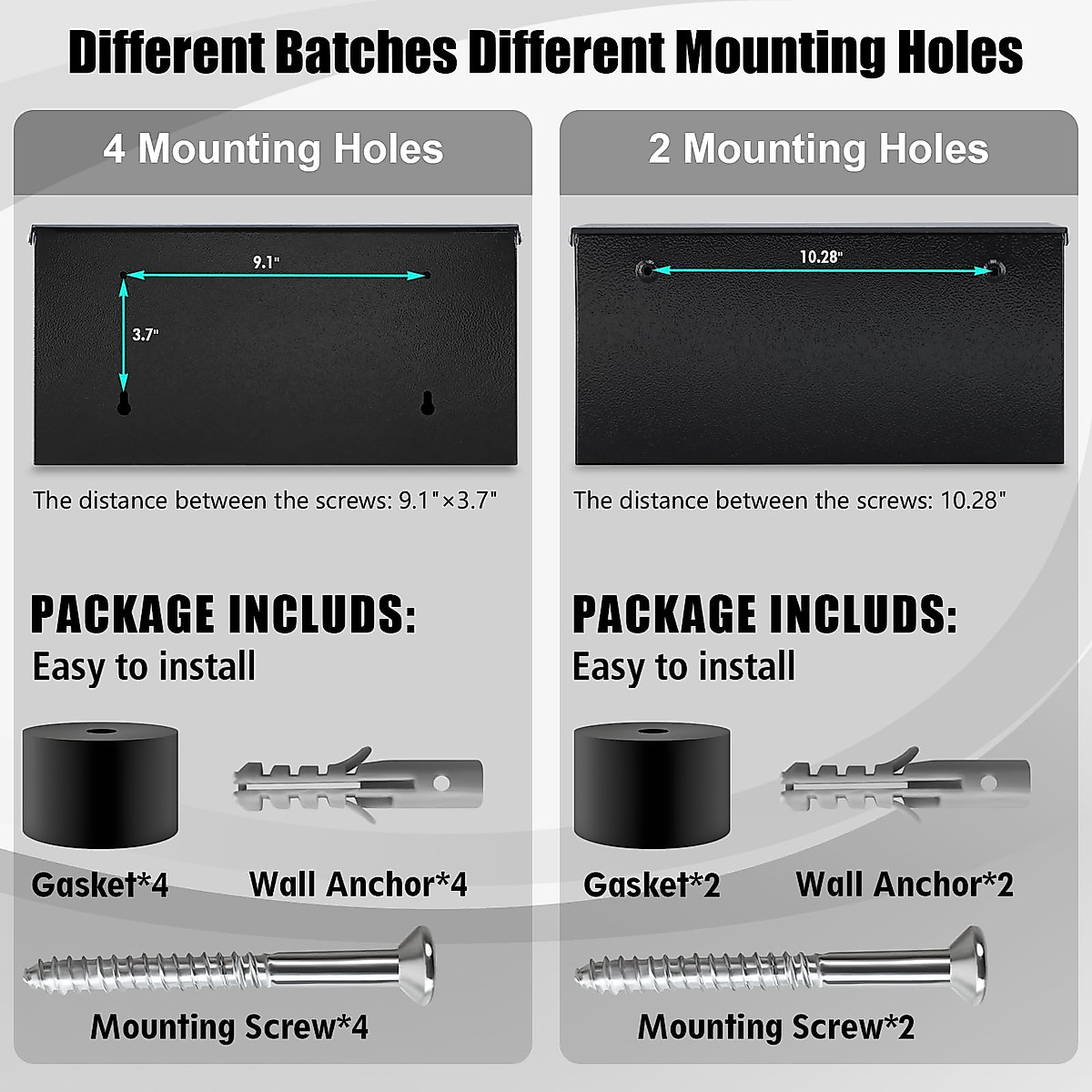 xydled Mailbox Wall Mount Door Mailboxes for Outside, Large Steel Hanging Metal Mailbox, Modern Post Box Package Parcel Drop Box for House Home, Textured Black, 14.56''x7.1''x4''