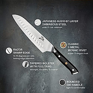 Zelite Infinity Santoku Knife 7 Inch, Santoku Chef Knife, Japanese Chef Knife, Japanese Knife, Chopping Knife, Santoku Knives - Japanese AUS-10 Super Steel 67-Layer Damascus Knife - Razor Sharp Knife