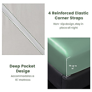 Revdomfly 4 Pcs Full Size Luxury Silky Soft Grass Green Satin Sheet Set,1 Premium Moisture Wicking Fitted Sheet Fits Up to 16 Inches Deep Pocket + 1 Flat Sheet + 2 Pillowcases（Grass Geen, Full）