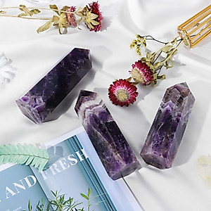 Runyangshi Dream Amethyst Wand 4.72"-5" Crystals Tower 6 Faceted Single Point Crystal Healing Crystal for Meditation Reiki Home Decor Gift