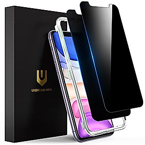 UNBREAKcable Privacy Screen Protector for iPhone 11 / iPhone XR, Shatterproof Tempered Glass [True 28°Anti Spy] [9H Hardness] [Easy Installation Frame] for iPhone 11,XR 6.1 inch - 2 Pack