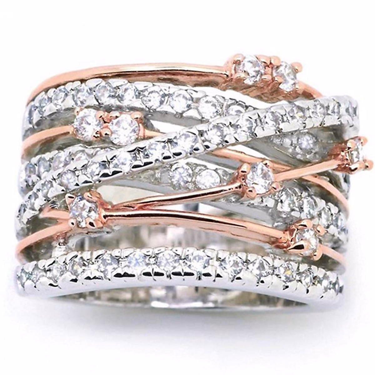 Jude Jewelers Silver Rose Gold Braided Wrap Knot Style Promise Statement Cocktail Party Ring (Silver Rose Gold, 8)