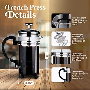 NOVANIL FRENCH COFFEE KIT - ANTIQUE STYLE COFFEE SET, FRENCH PRESS & HEAT-RESISTANT GLASS POT, WOODEN MANUAL COFFEE GRINDER & GIFT BOX