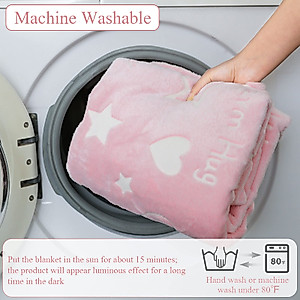 Glow in The Dark Pink Heart Stars Throws Blanket, 50 x 60 in Soft Warm Cozy Blanket for Girls Birthday Gift for Baby Kid 3-12 Age Girls and Boys Blanket Bedding Camping