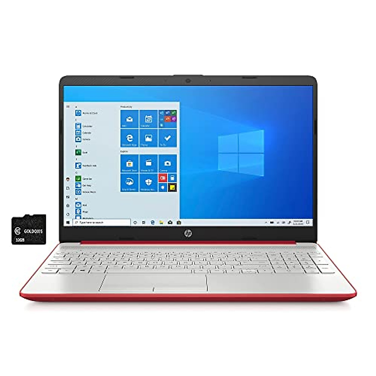 2021 HP Pavilion 15.6" HD Laptop Computer, Intel Pentium Processor, 16GB RAM, 1TB SSD, HD Webcam, USB-C, HDMI, Ethernet RJ-45, Windows 10 S, Red, GOLDOXIS 32gb MicroSD Card